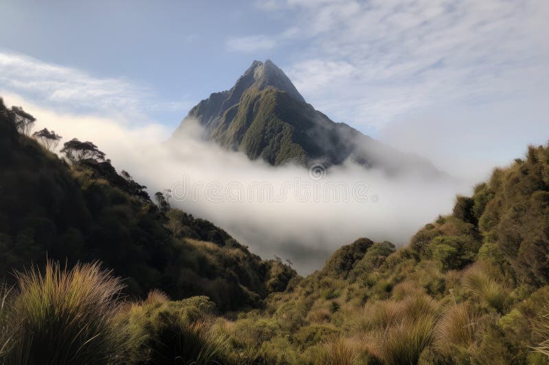 Mist-covered Mountain, with the Peak Visible Above the Clouds Stock ...