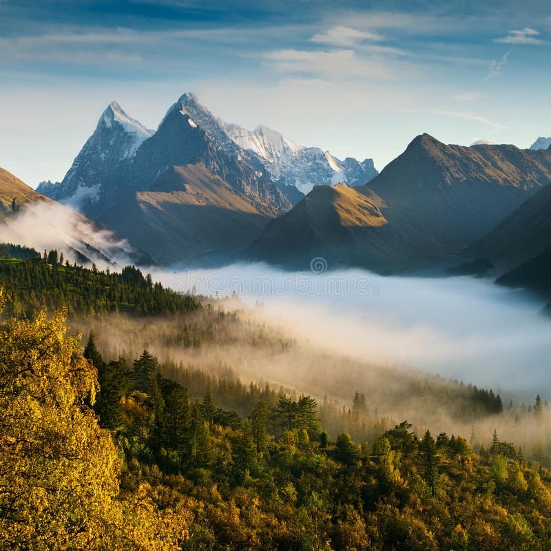 Mist Covered Mountains, AI Generated Stock Illustration - Illustration ...