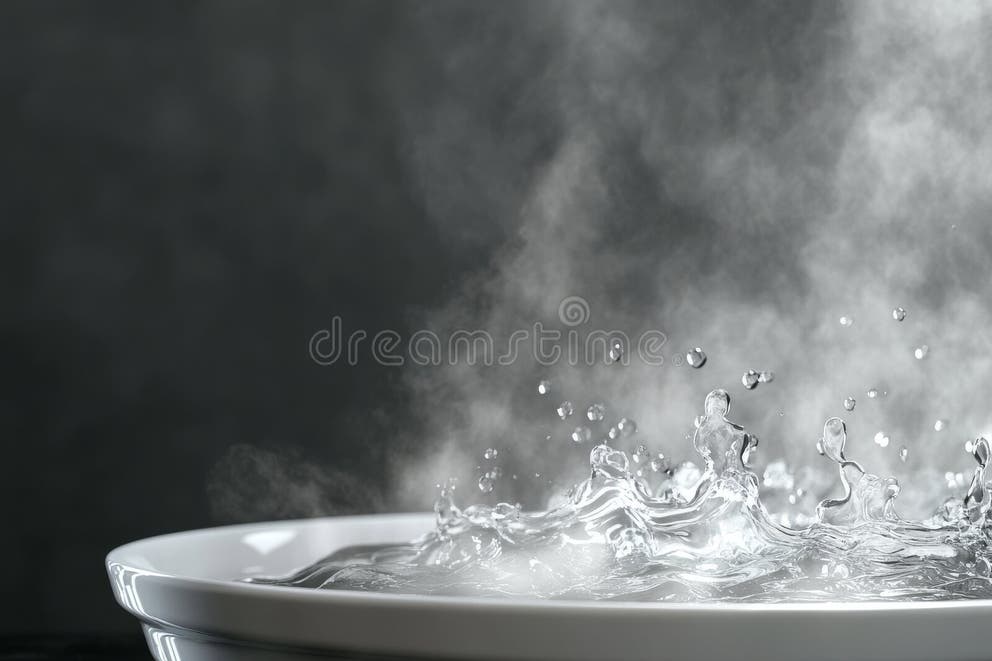 Mist Forms in a Serene, Circular Basin As Water Splashes during a ...