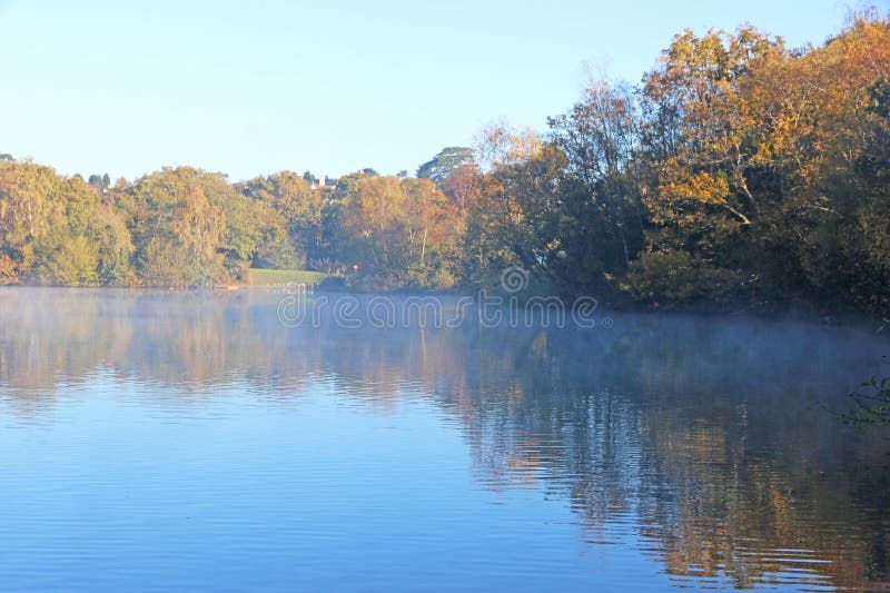 Mist on the Lake at Decoy Country Park, Devon Stock Image - Image of ...