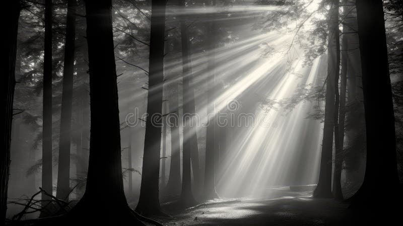 Mist Light Rays Black and White Stock Illustration - Illustration of ...