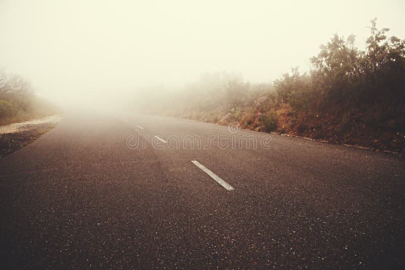 Into the Mist. Low-angle View of a Road Fading into Fog. Stock Photo ...