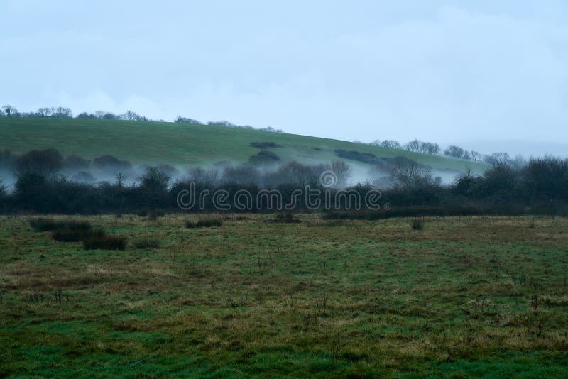Mist in the Morning on Brading Marshes Stock Image - Image of meadow ...