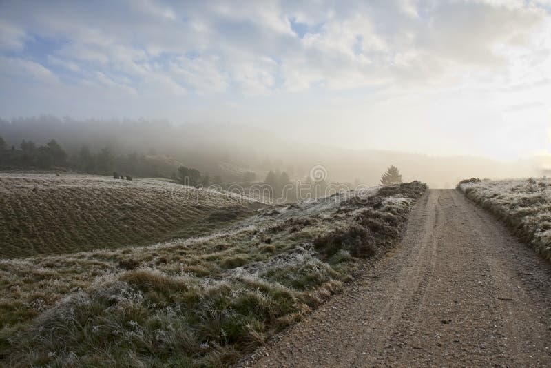 Road over misty moor stock photo. Image of foggy, eerie - 12036868