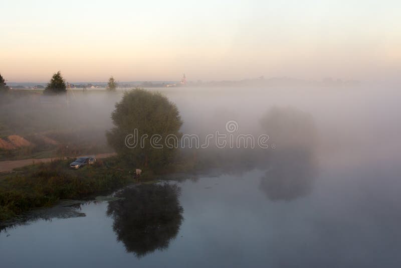 Mist over the river stock image. Image of tree, sunlight - 71179469