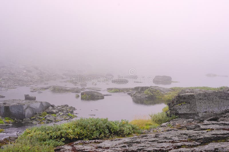 Mist Over the Surface of the Water Lake of the Mountain Lake Stock ...