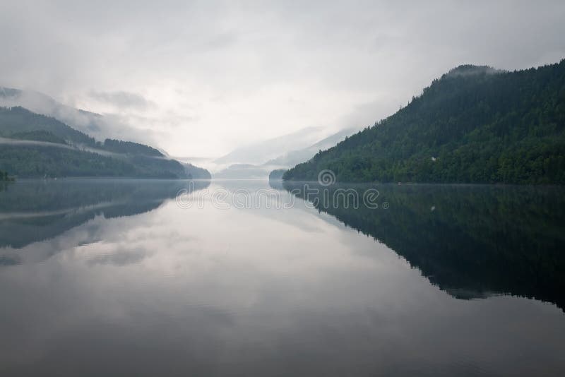 Mist Over the Water and Mountains Stock Image - Image of norge, nature ...