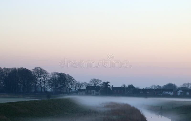 Mist Rising Over Small River, Pilling, Lancashire Stock Image - Image ...