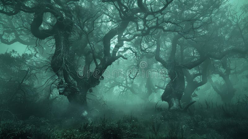 A Mist-shrouded Forest with Ethereal Light Filtering through Generated ...