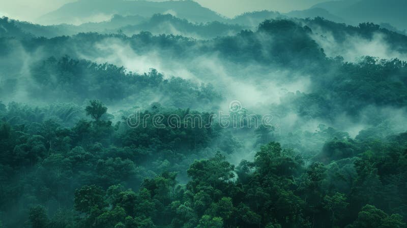 Mist-shrouded Forest Landscape Stock Photo - Image of ecosystem, travel ...