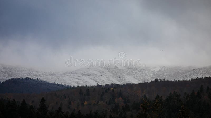 Mist, Sleet and Snow on Romanian Mountains during a Cold November Day ...