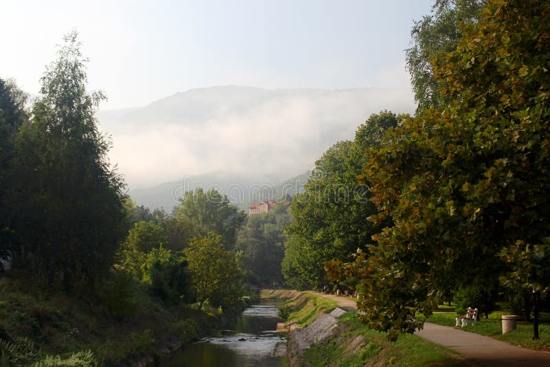 Mist stock photo. Image of slope, canal, view, town, mist - 53508162