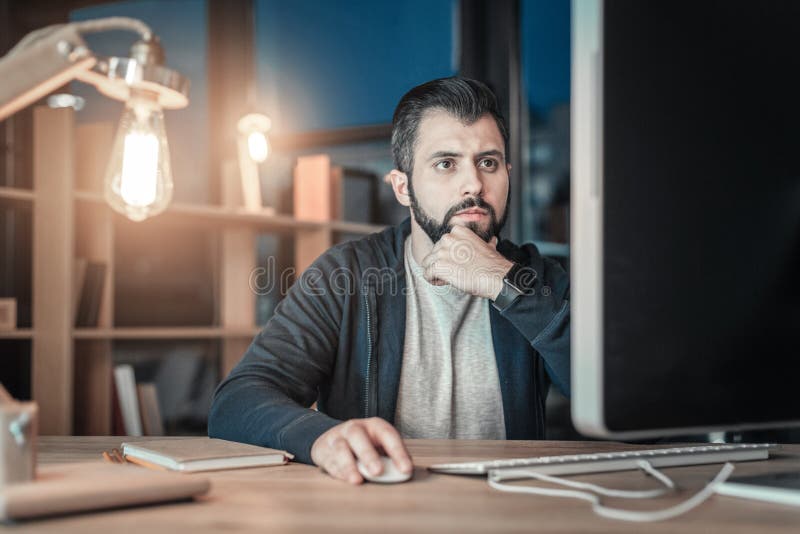 Pensive it Guy Facing Problem Stock Photo - Image of computer ...
