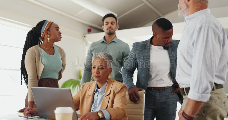 Mistake, Teamwork and Business People with Laptop for Online Mistake ...