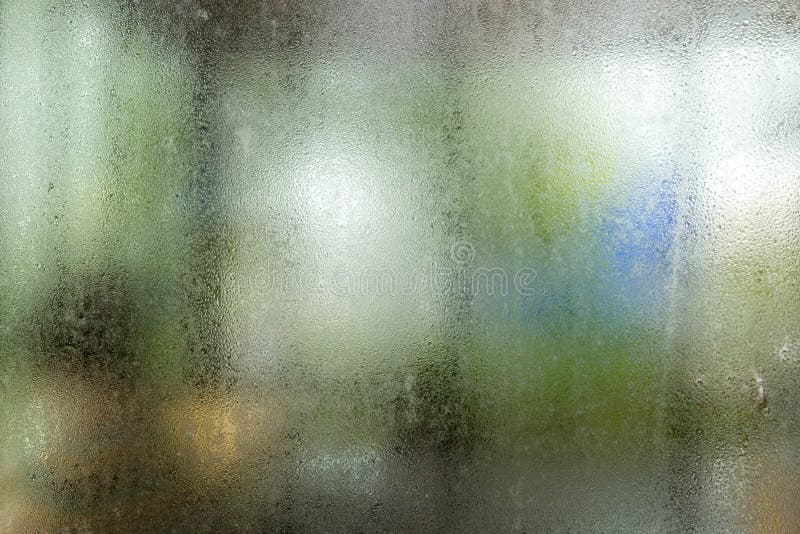 Misted Glass, Silver Rain Drops Dew Drops on Transparent Glass Window ...