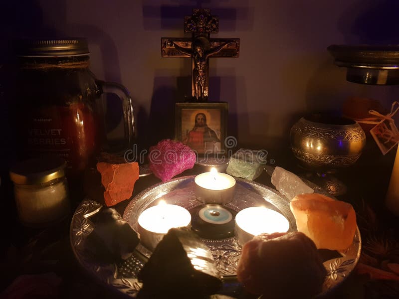 Mistic altar table stock photo. Image of esoterism, table - 368579522