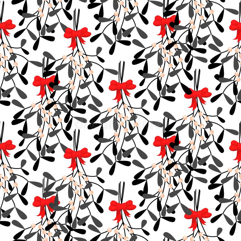 Mistletoe Branches Seamless Vector Pattern. Stock Vector - Illustration of paper, celebration ...
