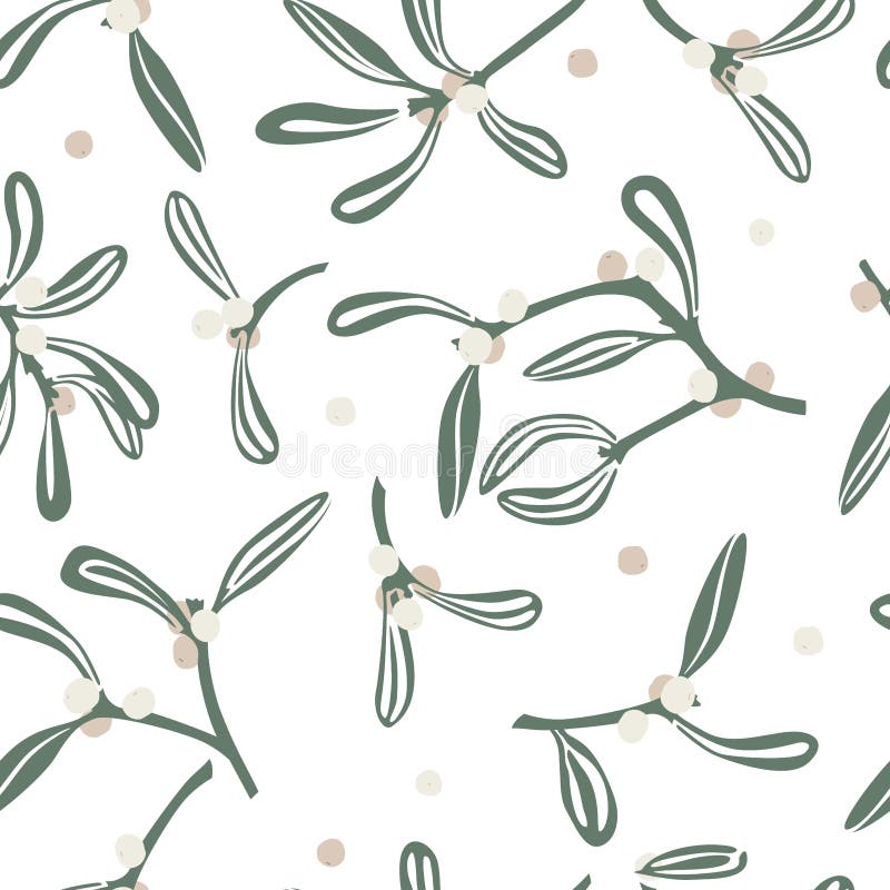 Mistletoe Branches Vector Seamless Pattern. White Mistletoe Christmas ...