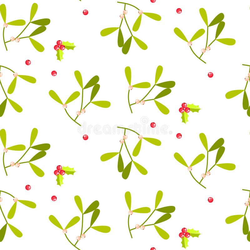 Mistletoe Leaves Seamless Vector Pattern. Stock Vector - Illustration ...