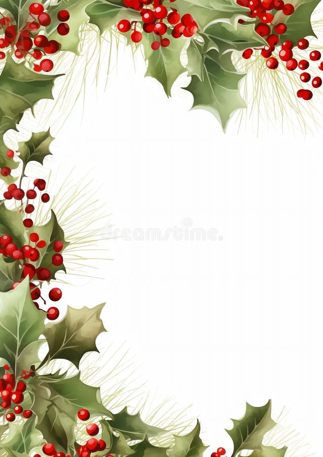 Mistletoe Watercolor Winter Border Stock Illustration - Illustration of ...