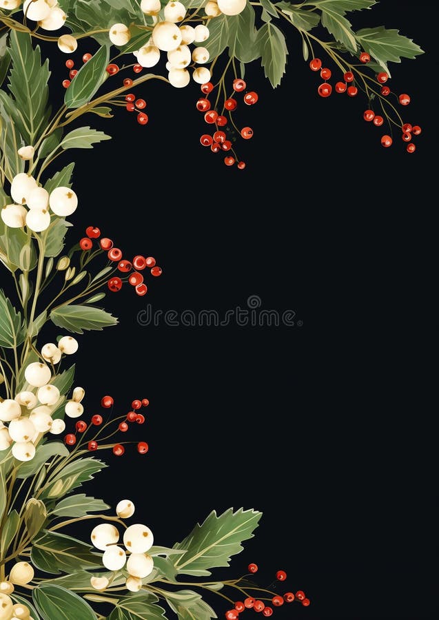 Mistletoe Watercolor Winter Border Stock Illustration - Illustration of ...
