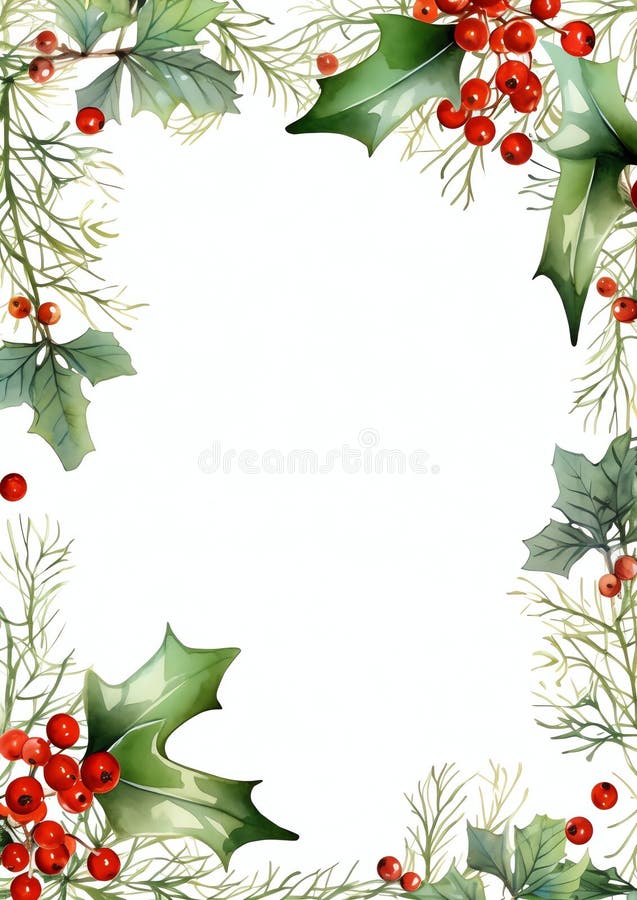 Mistletoe Watercolor Winter Border Stock Illustration - Illustration of ...
