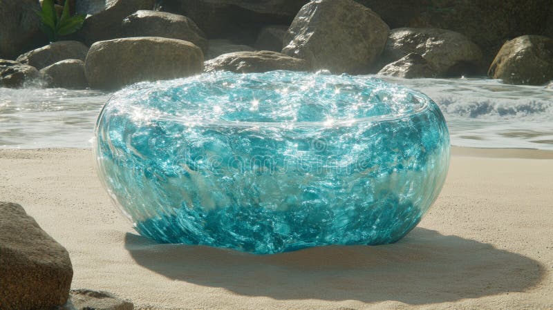 On a Misty Beach, a Glass Sphere Encases a Captured Ocean Wave ...