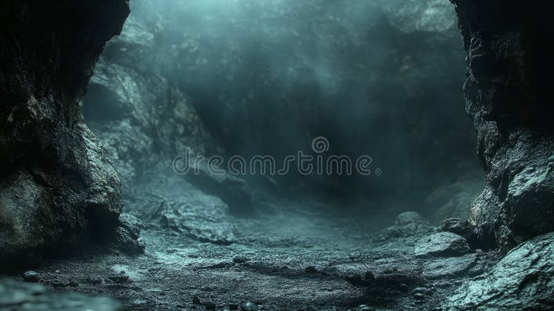 Misty Cave Interior with Atmospheric Lighting. Stock Photo - Image of ...