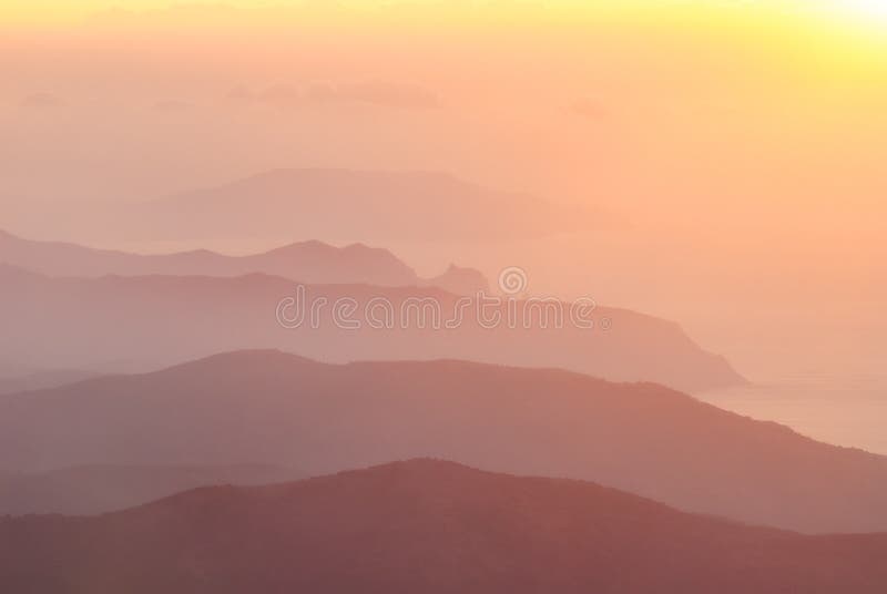 Misty Chains of Hills at Dawn Stock Photo - Image of horizontal ...