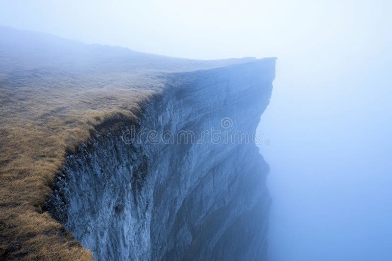Misty Cliff Edge at Sunrise with Fog in Dramatic Landscape. Stock Image ...