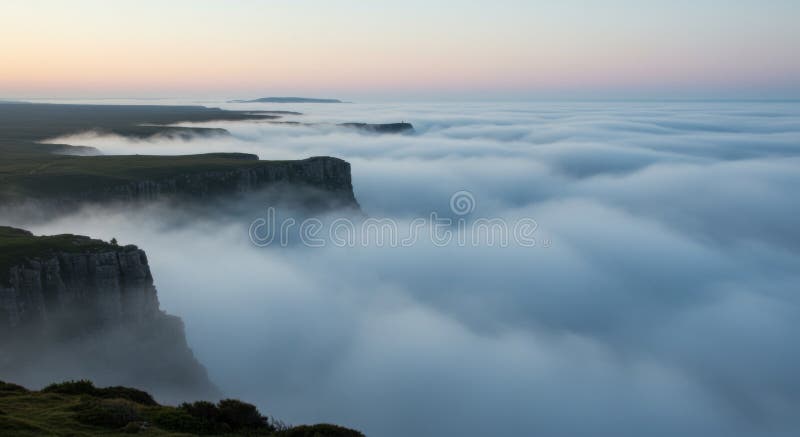 Misty Cliffs and Coastal Cloudscape at Dawn Stock Illustration ...