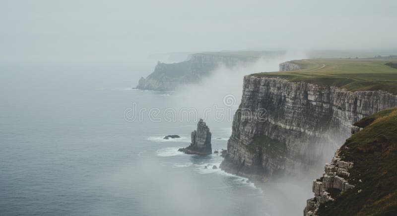 Misty Cliffs and Coastal Ocean Landscape Stock Illustration ...