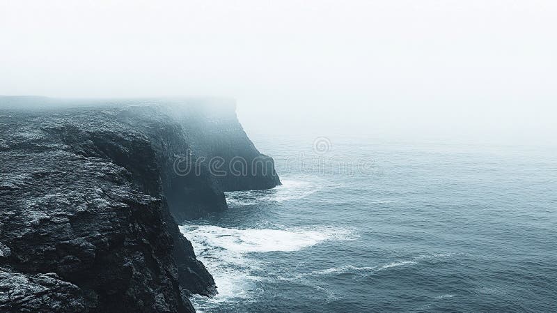 Misty Cliffs and Ocean Waves Stock Illustration - Illustration of cliff ...