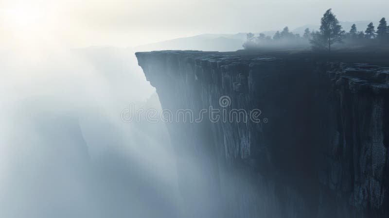 Misty Clifftop Overlooking a Foggy Valley Stock Illustration ...