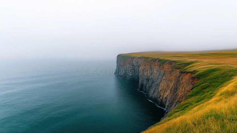 Misty Coastal Cliff and Ocean View. Dramatic Landscape with Fog Stock ...