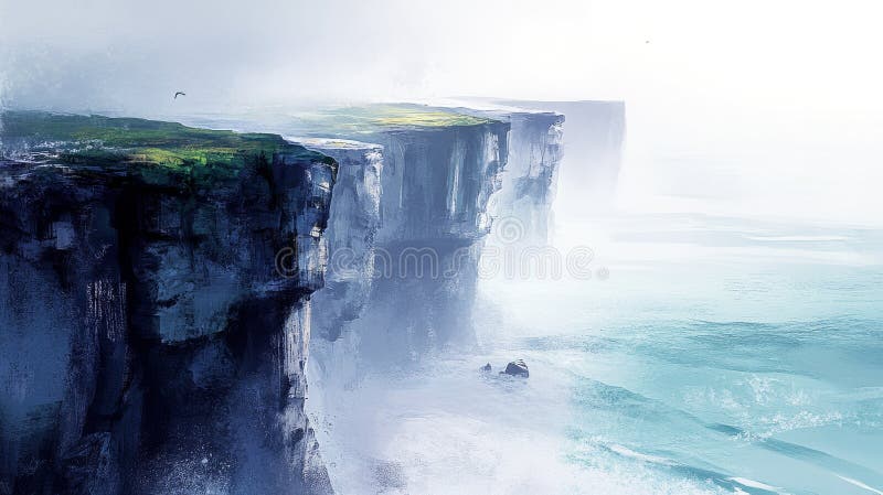 Misty Coastal Cliffs, a Breathtaking Landscape Stock Illustration ...