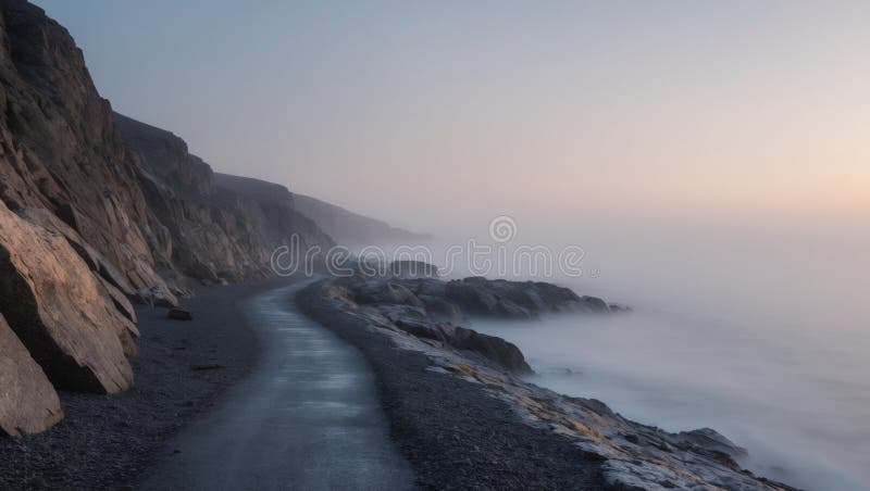 Misty Coastal Path Along Rocky Cliffs at Dawn. Stock Photo - Image of ...