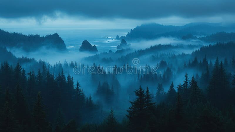 Misty Coastline, Pacific Northwest, Fog-shrouded Forest, Distant Ocean ...