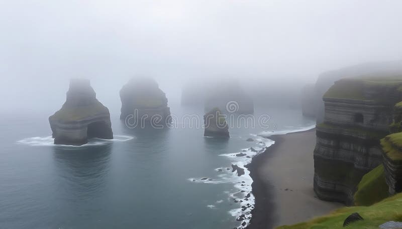 Misty Coastline Rock Formations Ocean View Generative AI Stock ...