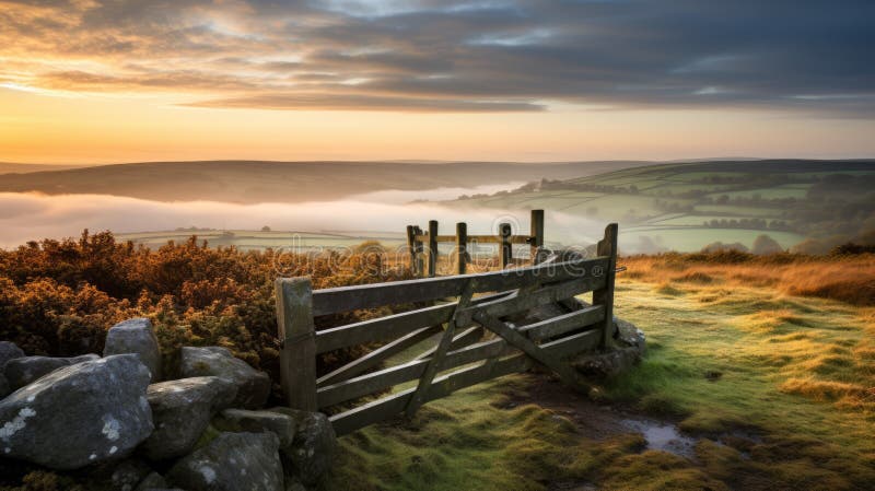 Captivating Sunrise View of Traditional British Landscape with Wooden ...