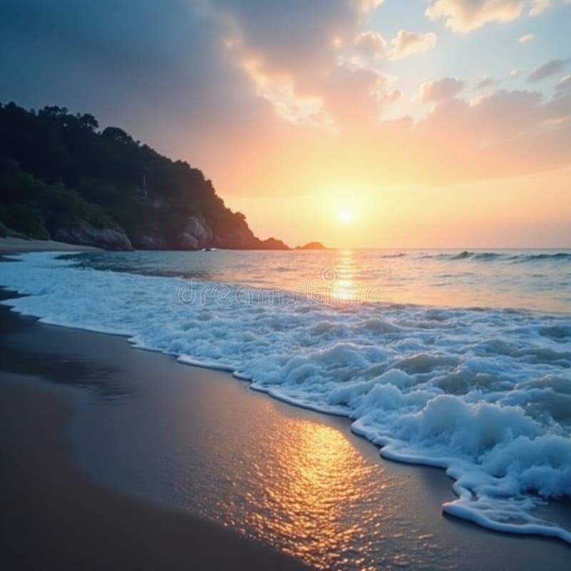 Misty Dawn, Gentle Waves Caress a Tranquil Shore , Fog, Pristine Stock ...