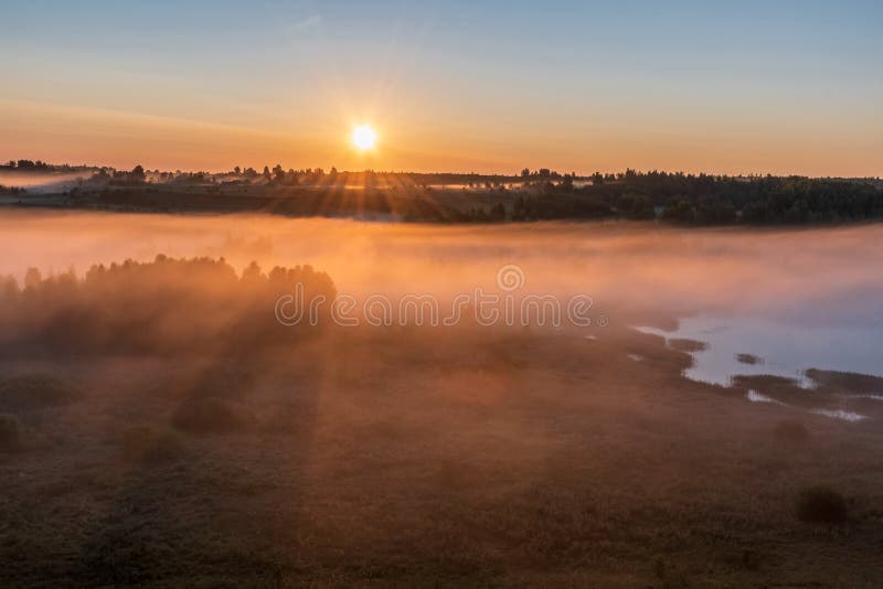 Misty dawn stock image. Image of lake, reflection, valley - 255774909