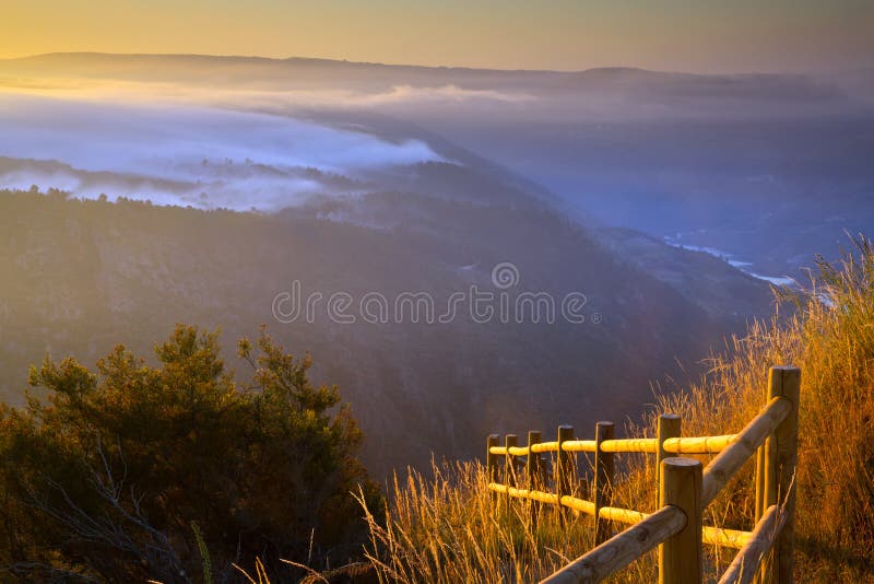 Misty Dawn Over Mountains. Galicia Stock Image - Image of nature, dawn ...