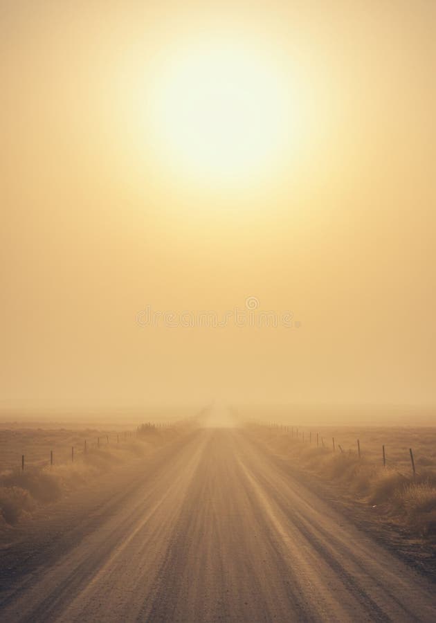 Misty Desert Road at Sunrise Stock Illustration - Illustration of ...