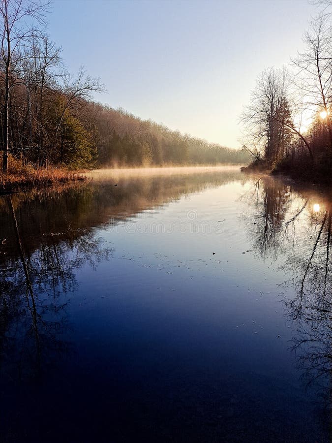 Misty dusk lake stock image. Image of pond, reflection - 220966733
