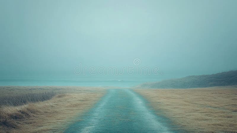 Misty, Empty Road through a Field Leading To a Distant Horizon Stock ...