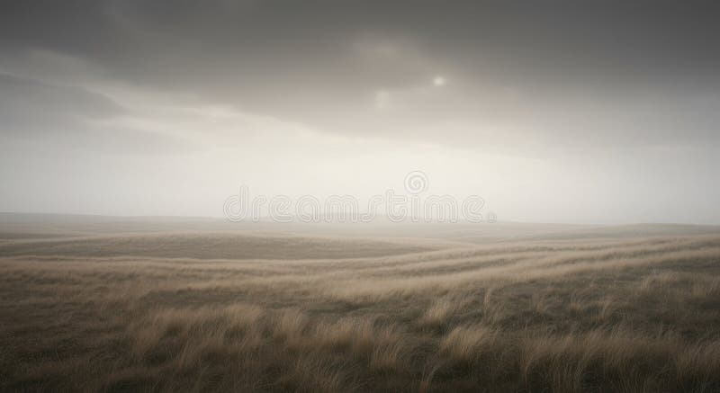 Misty Field Landscape Under a Pale Sky Stock Illustration - Illustration of moody, light: 375762926