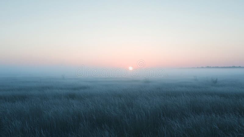 Misty Field Sunrise Landscape Stock Illustration - Illustration of mist ...