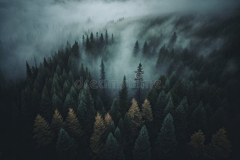 Misty Forest from Above. Perfect for Nature-Themed Websites Stock ...