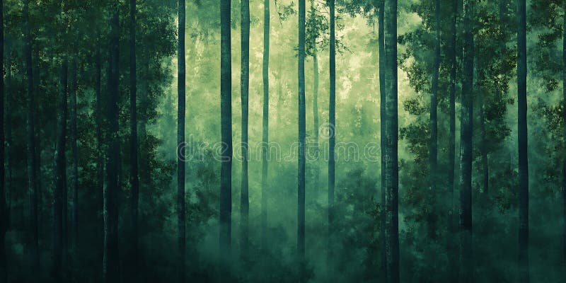 Misty Forest Background: Green Trees Nature Wallpaper Stock ...